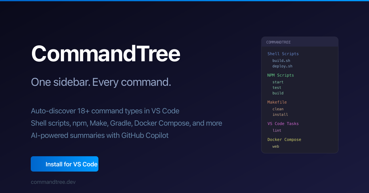 CommandTree - One Sidebar, Every Command in VS Code
